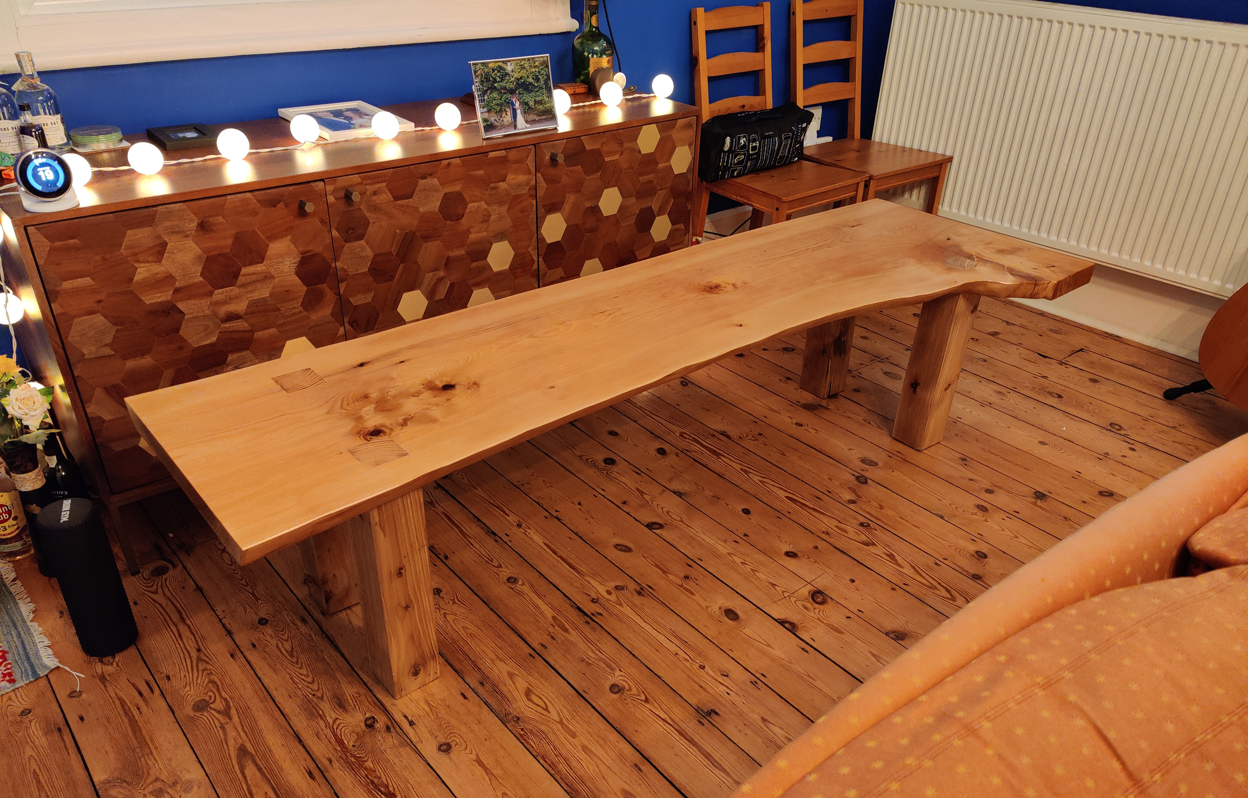 Building the cedar slab bench. · Designing Overload